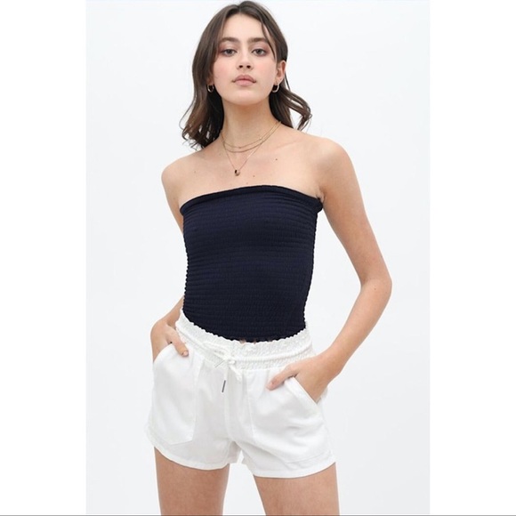 Tops | Ruffled Smocked Merrow Edge Crop Top | Poshmark